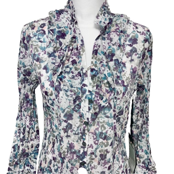 2 Old Hippies | Tops | 2oh Two Old Hippies Floral Ruffle Button Down Long Sleeve Shirt Sz Sm Nwt ...